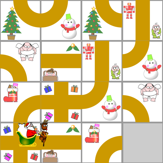 Santa Claus Route [Sliding puzzle｜Route puzzle｜Puzzle]